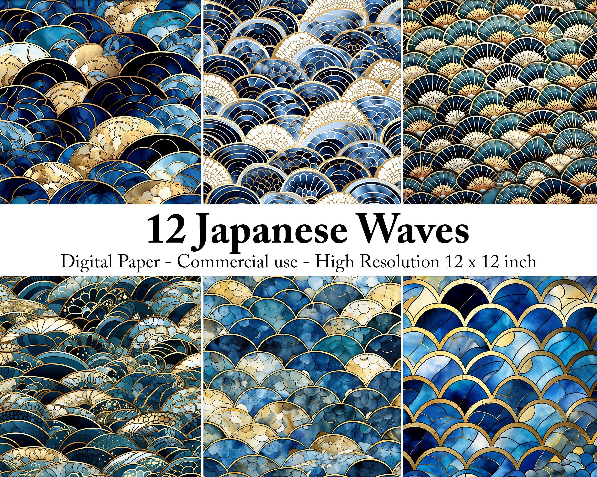 Japanese Seigaiha Wave Pattern Digital Paper Pack (commercial Use) - Etsy