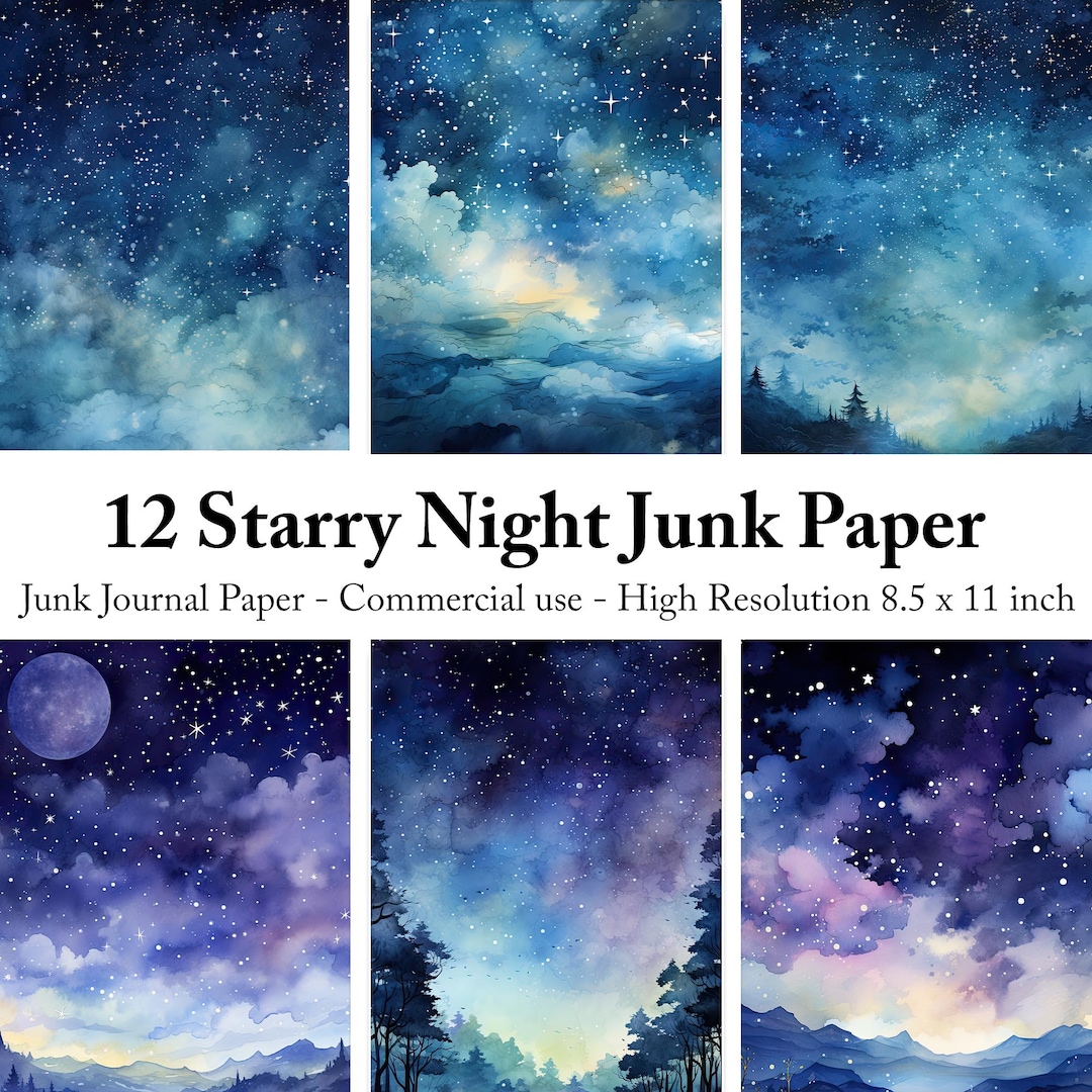 Starry Night Junk Journal Pages - 12 Printable Night Sky Digital Paper ...