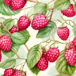Raspberry Pattern Digital Paper | Fruit Pattern Digital Papers ...