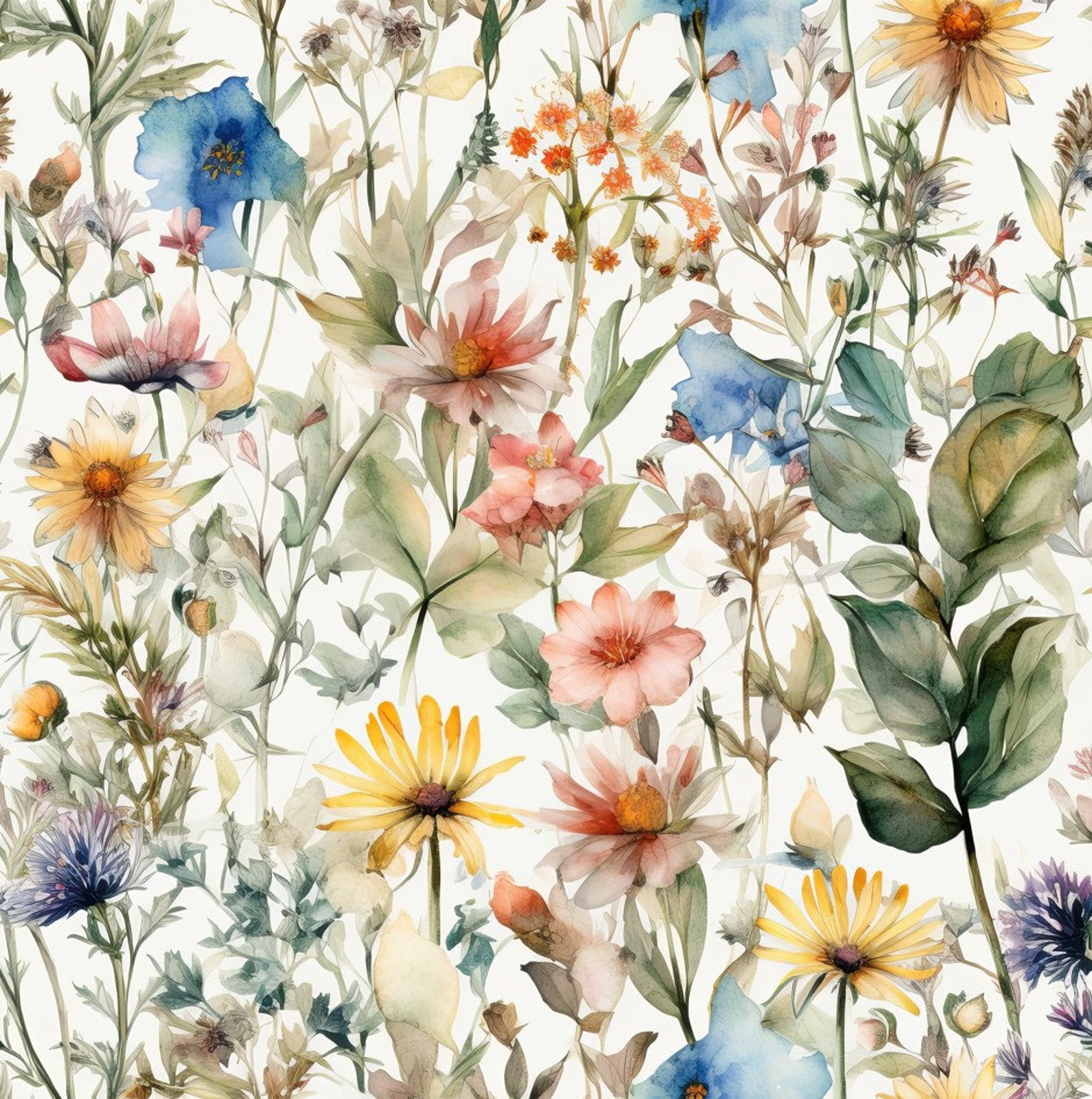 Wildflower Meadow Digital Paper Set Floral Designs, Seamless Floral ...