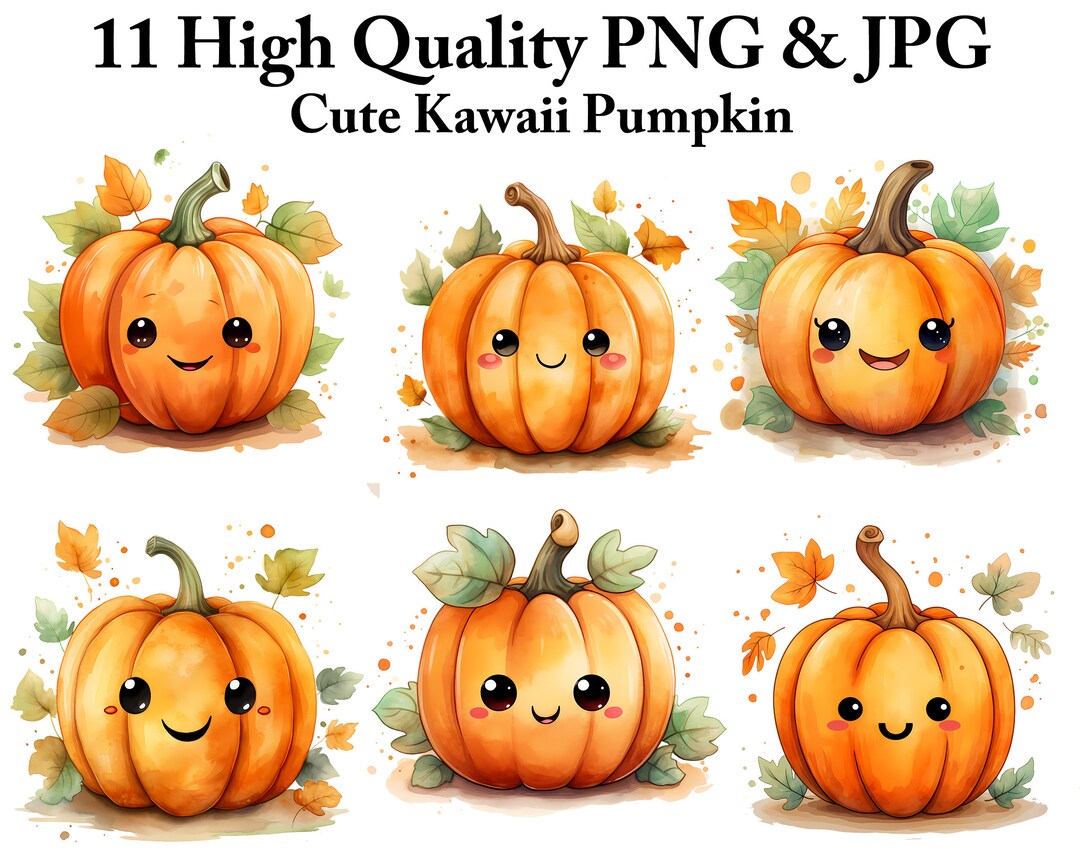 Watercolor Cute Kawaii Pumpkin Clipart Autumn Clip Art Pastel Pumpkins ...