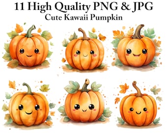Watercolor Cute Pumpkin Clipart Fall Clip Art Floral Clipart Harvest ...