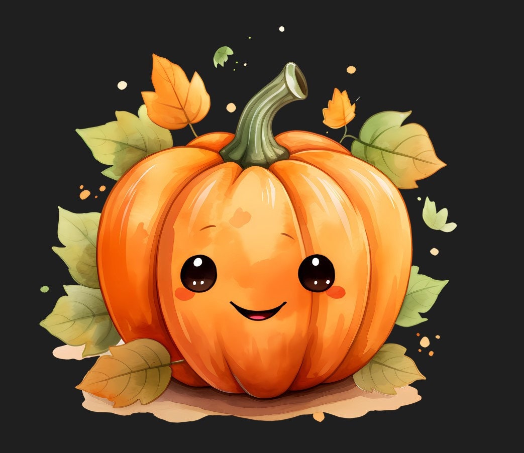 Watercolor Cute Kawaii Pumpkin Clipart Autumn Clip Art Pastel - Etsy