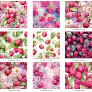 Raspberry Pattern Digital Paper | Fruit Pattern Digital Papers ...