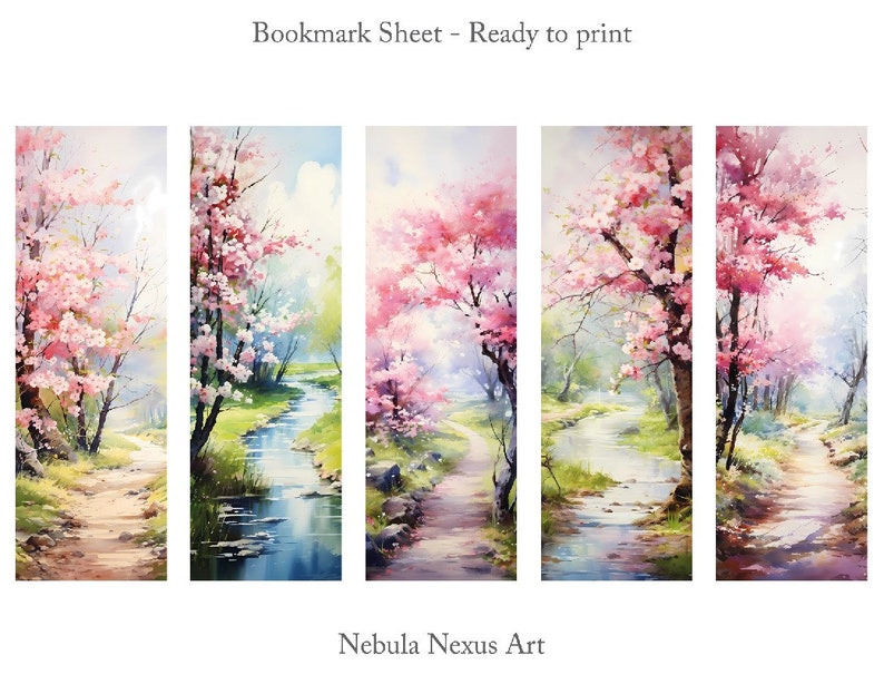 10 Watercolor Spring Landscape Printable Bookmarks Digital Download JPG ...