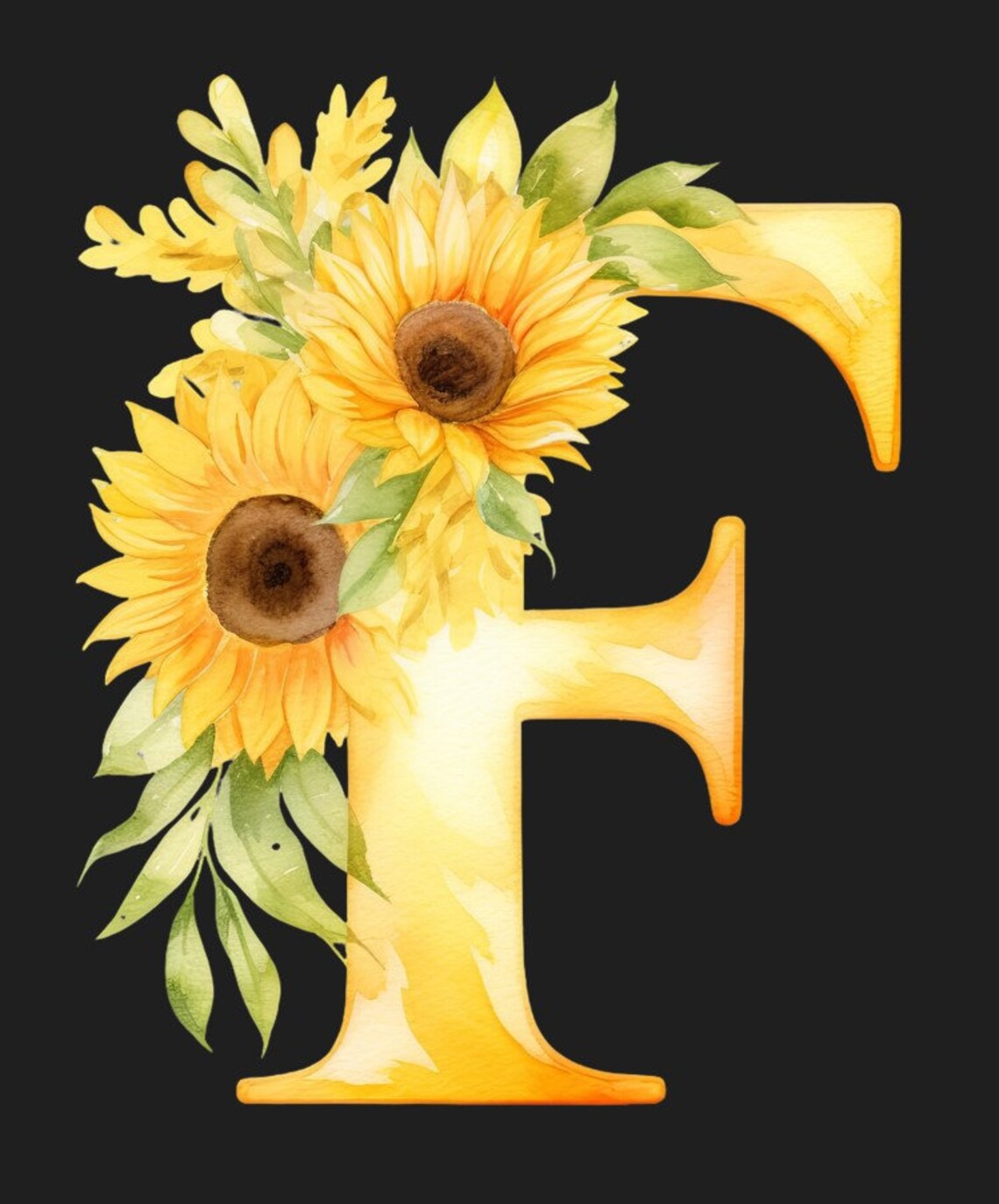 Sunflower Watercolor Alphabet Clipart: Floral Letters, Scrapbooking ...