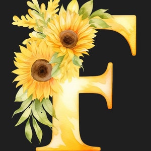 Sunflower Watercolor Alphabet Clipart: Floral Letters, Scrapbooking ...