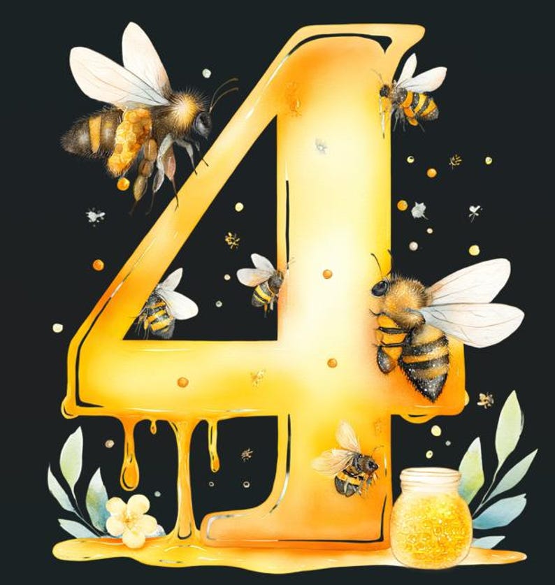 Honey Bee Number Clipart: Watercolor Bumblebee, Honeycomb (digital ...