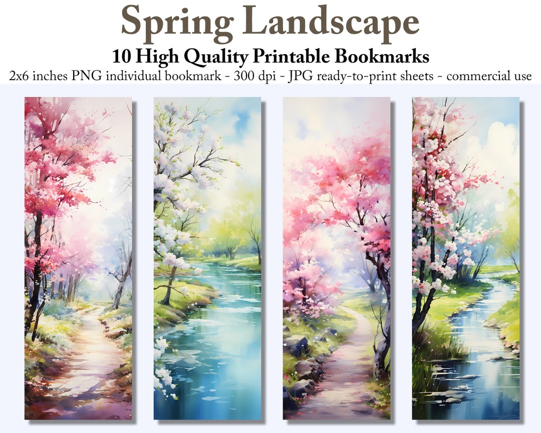 10 Watercolor Spring Landscape Printable Bookmarks Digital Download JPG ...