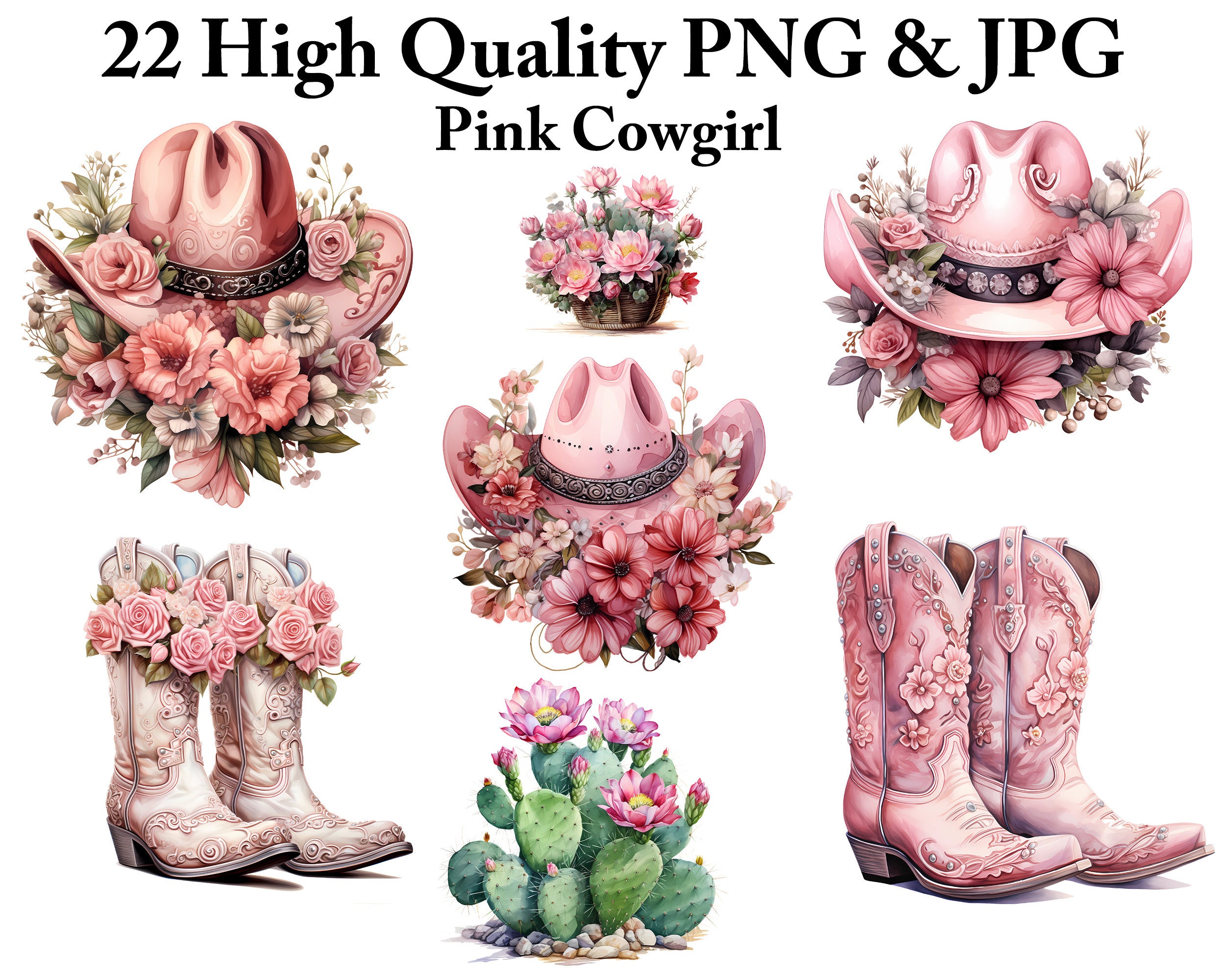 Pink Cowgirl Clipart Bundle: Watercolor Western Graphics (PNG, JPG) - Etsy