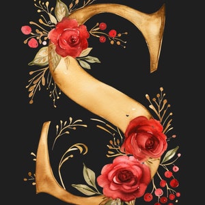 Watercolor Rose Alphabet Clipart: Floral Letters, Sublimation ...