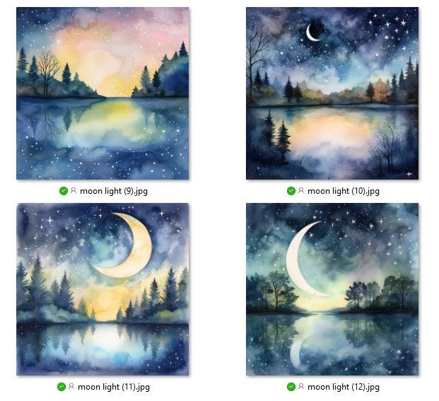 Moonlit Nightscapes Digital Paper: Watercolor Forest Backgrounds ...