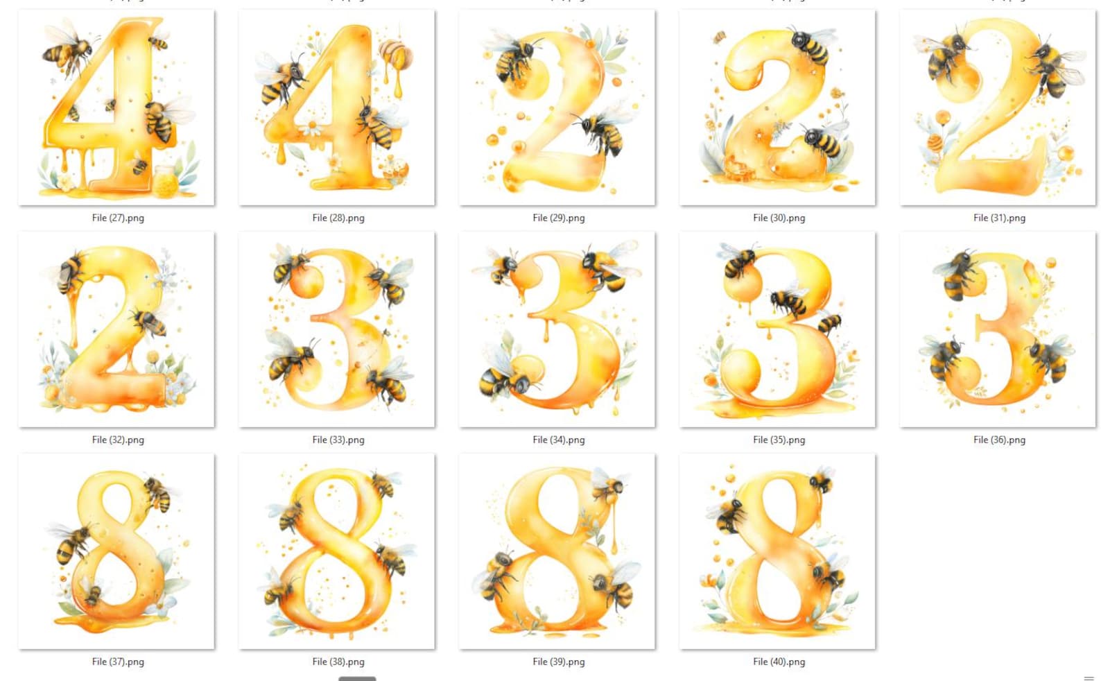 Honey Bee Number Clipart: Watercolor Bumblebee, Honeycomb (digital ...
