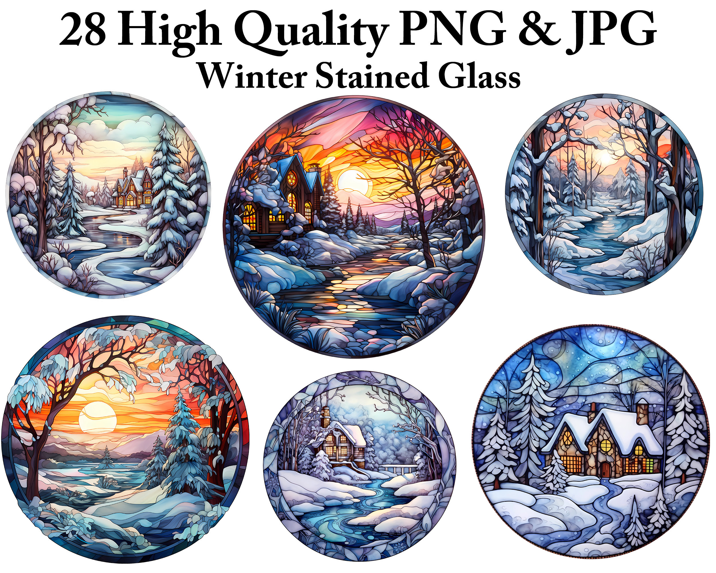 28 PNG Winter Clipart Snow Stained Glass Bundle Winter Clip Art Snow ...