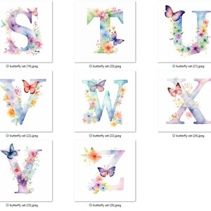 Pastel Butterfly Alphabet Clipart - Watercolor Floral Letters for ...
