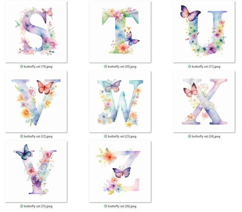 Pastel Butterfly Alphabet Clipart - Watercolor Floral Letters for ...