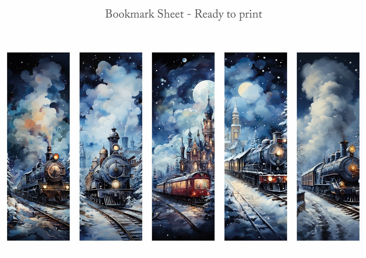 10 Watercolor Winter Train Printable Bookmarks Digital - Etsy