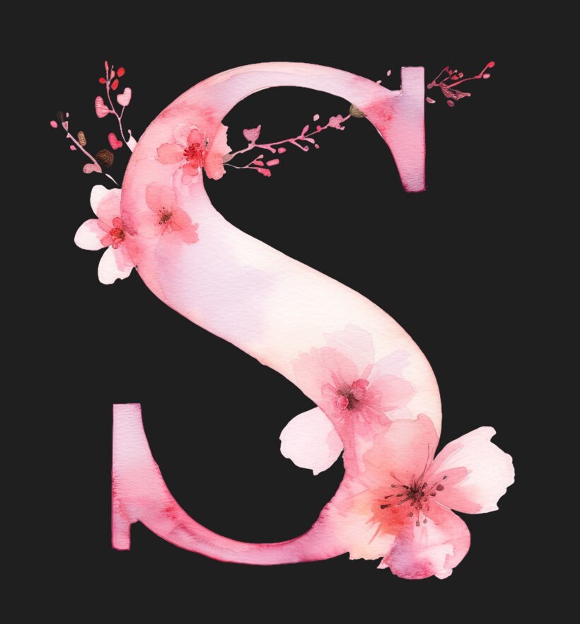 Cherry Blossom Watercolor Alphabet Clipart: Floral Spring Letters ...