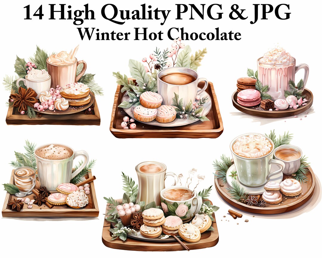 14 PNG Watercolor Winter Hot Chocolate Clipart Choco PNG Digital Image ...