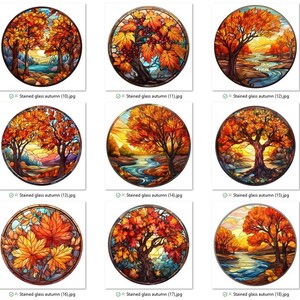 Stained Glass Autumn Clipart Bundle: Fall Leaves, Trees (PNG) - Etsy