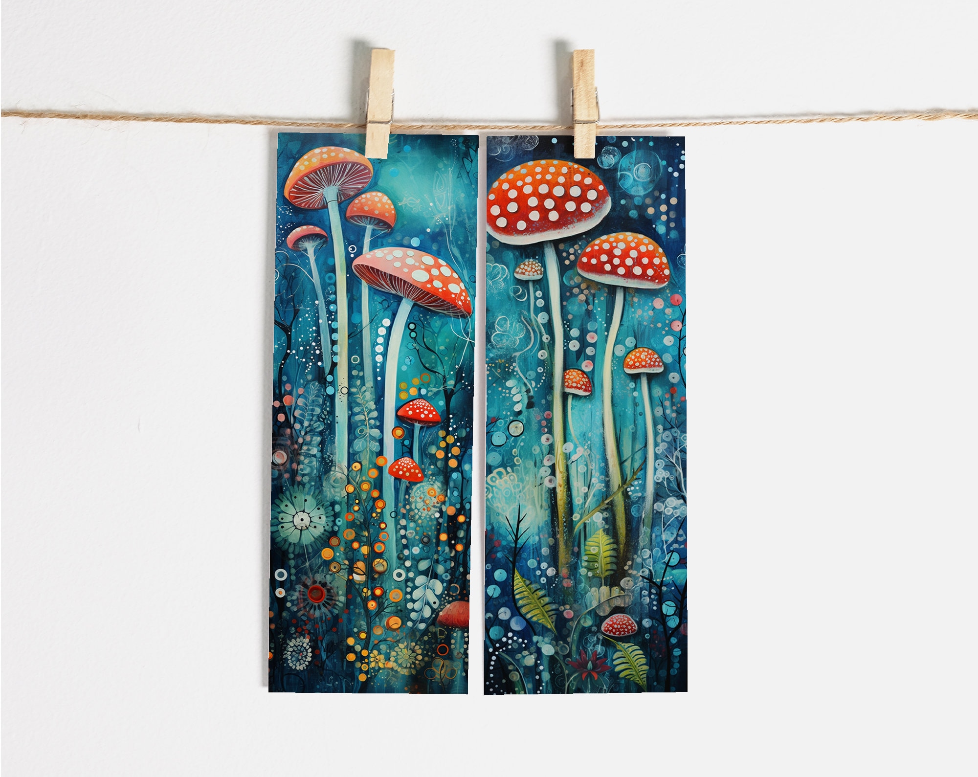 Watercolor Winter Whimsical Mushrooms Printable Bookmarks Digital ...