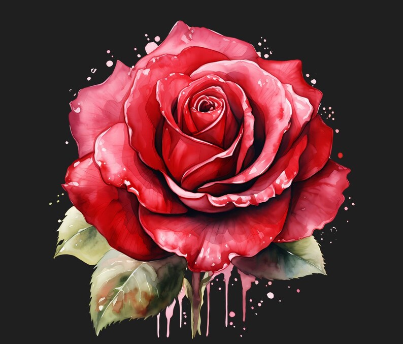 Red Rose Clipart, 10 High Quality PNG JPG, Digital Download, Watercolor ...