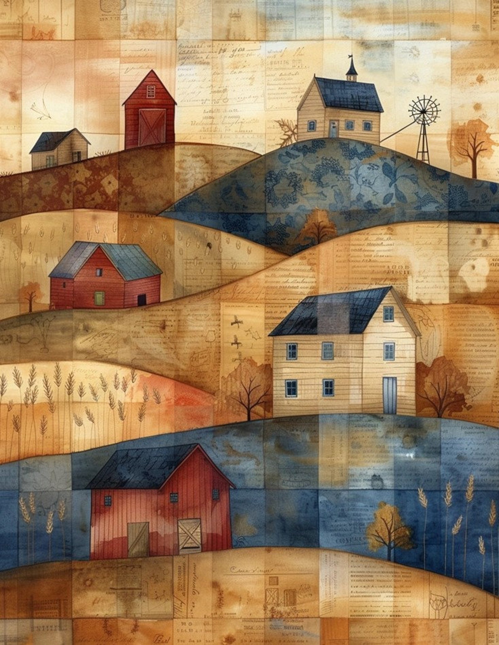 Rustic Farmhouse Junk Journal, Digital Watercolor Countryside Paper ...