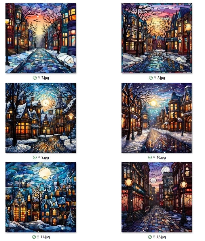 17 Printable Stained Glass Winter Town Digital Paper, Winter Holiday ...