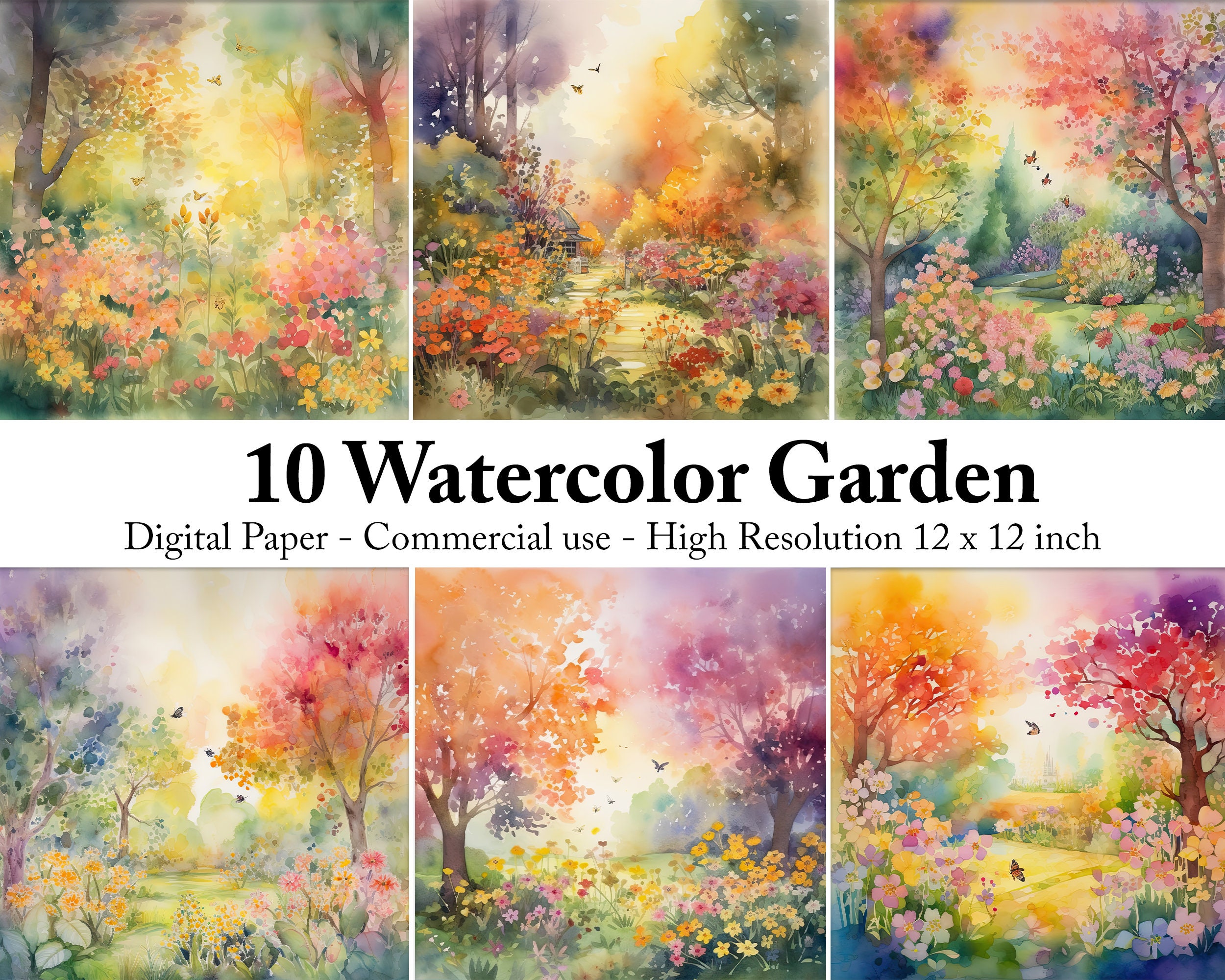 Watercolor Garden Digital Paper: Enchanted Forest Scrapbook Pages ...