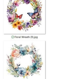Watercolor Floral Wreath Clipart Bundle Set PNG JPG Digital Downloads ...