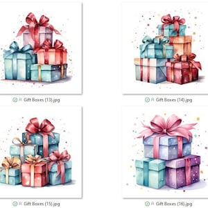 Watercolor Gift Boxes Clipart PNG Bundle, Party Clipart, Present ...