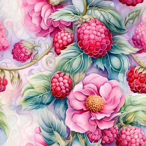 Raspberry Pattern Digital Paper | Fruit Pattern Digital Papers ...