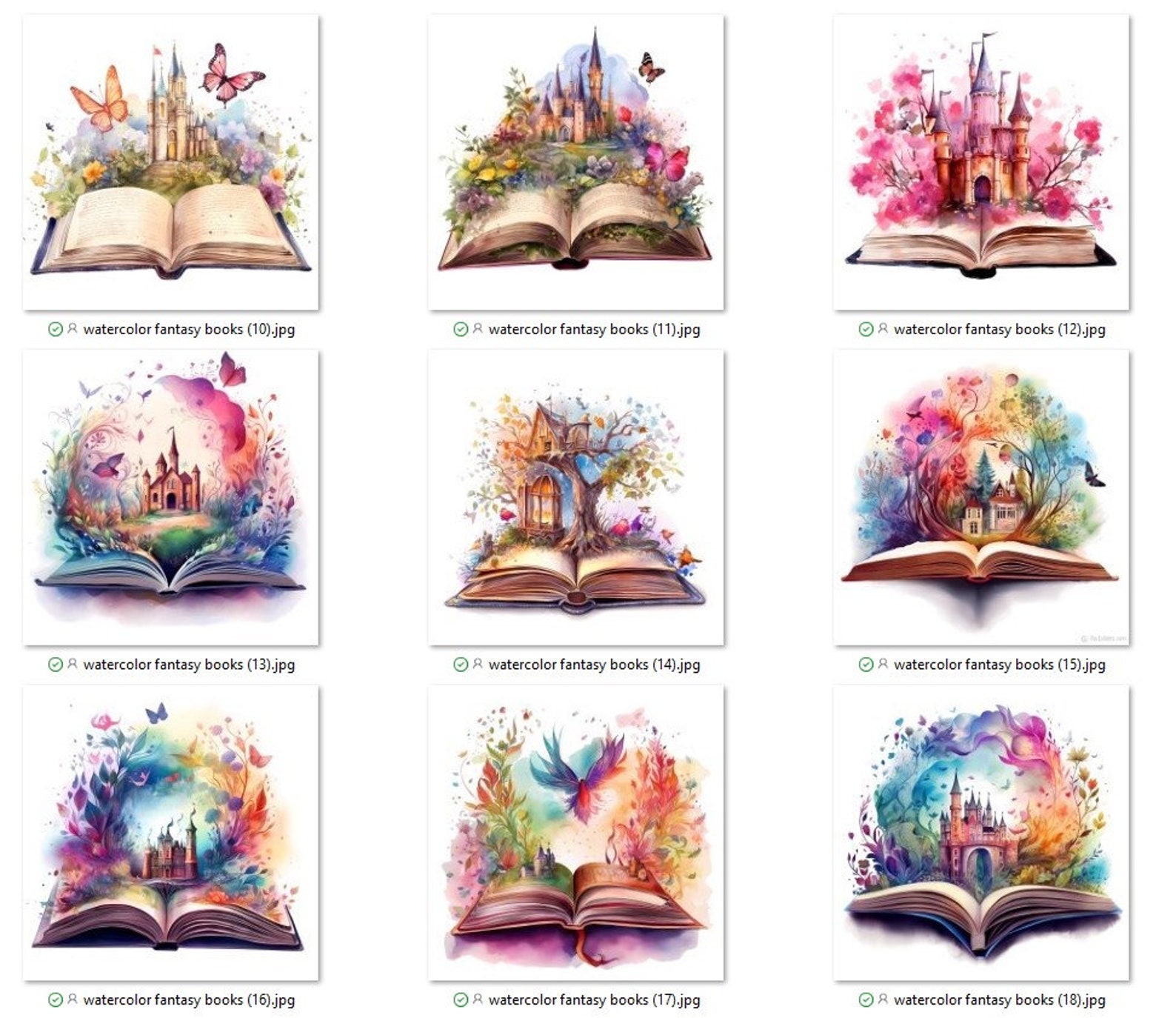 32 PNG Watercolor Fantasy Books Clipart Open Book Clip Art Book Bundle ...