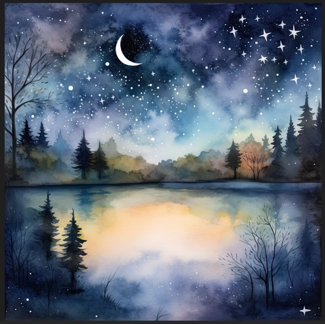 Moonlit Nightscapes Digital Paper: Watercolor Forest Backgrounds ...