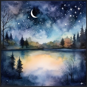 Starry Night & Forest Digital Papers for Crafting and Sublimation ...