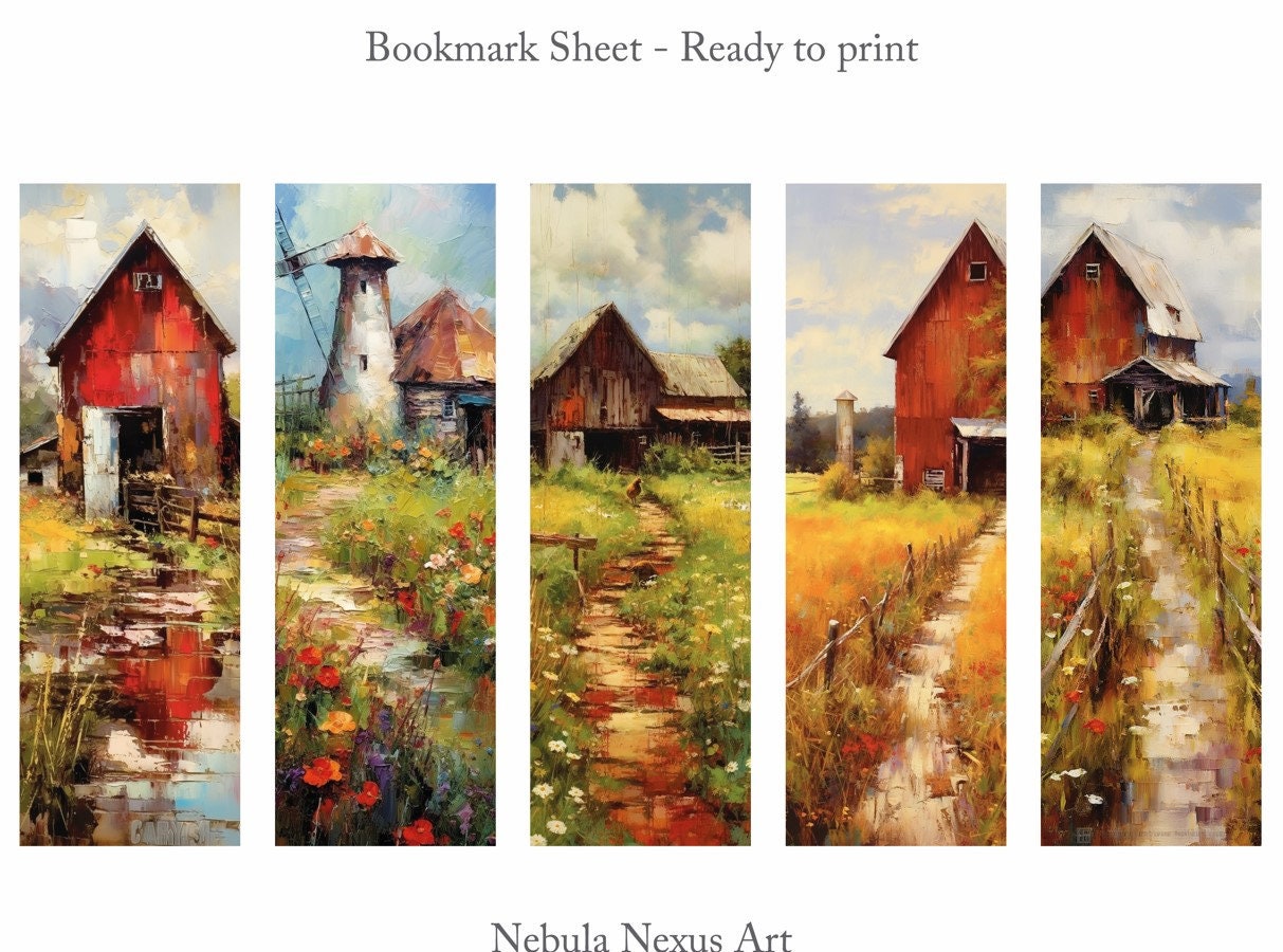 20 Rustic Farmhouse Bookmark Set Countryside Scenery Art Printable ...