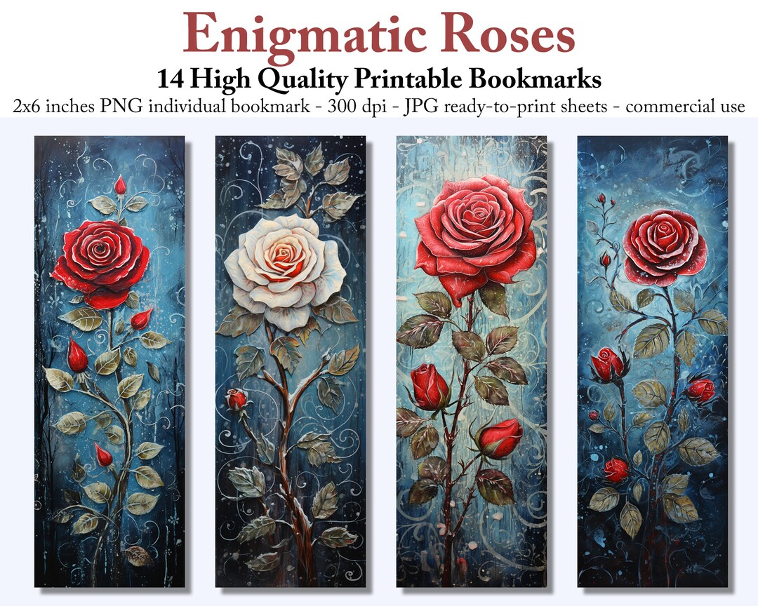 Enigmatic Roses Printable Bookmarks: Midnight Bloom Collection Digital ...