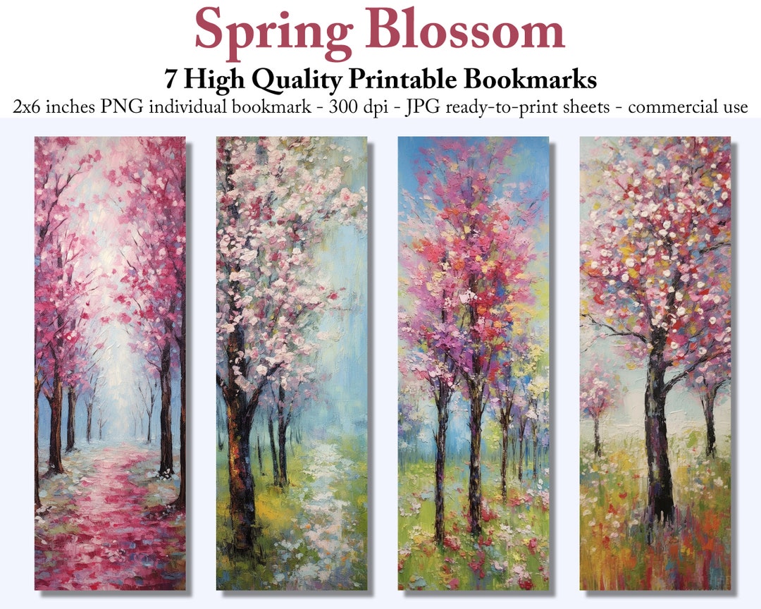 Watercolor Spring Blossom Bookmarks: Floral Printable Set (digital ...