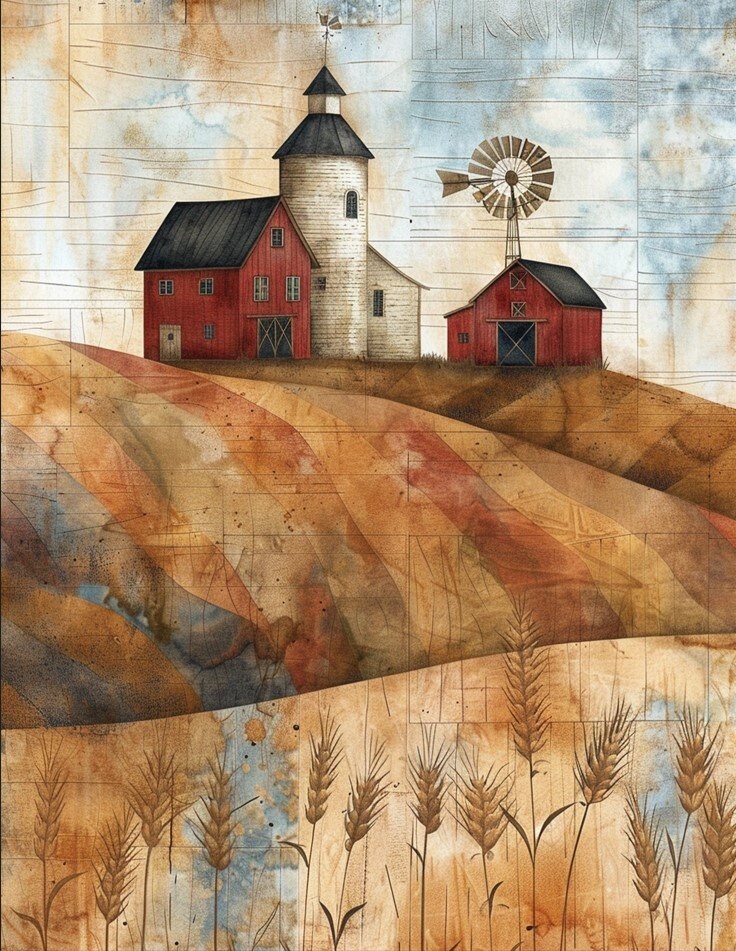 Rustic Farmhouse Junk Journal, Digital Watercolor Countryside Paper ...