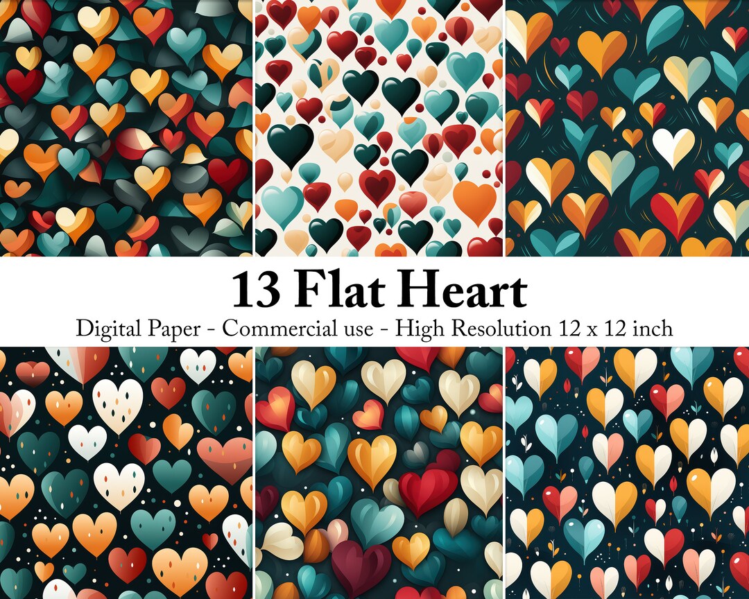 Love Heart Digital Paper Set, Scrapbooking Crafts Patterns, Seamless ...