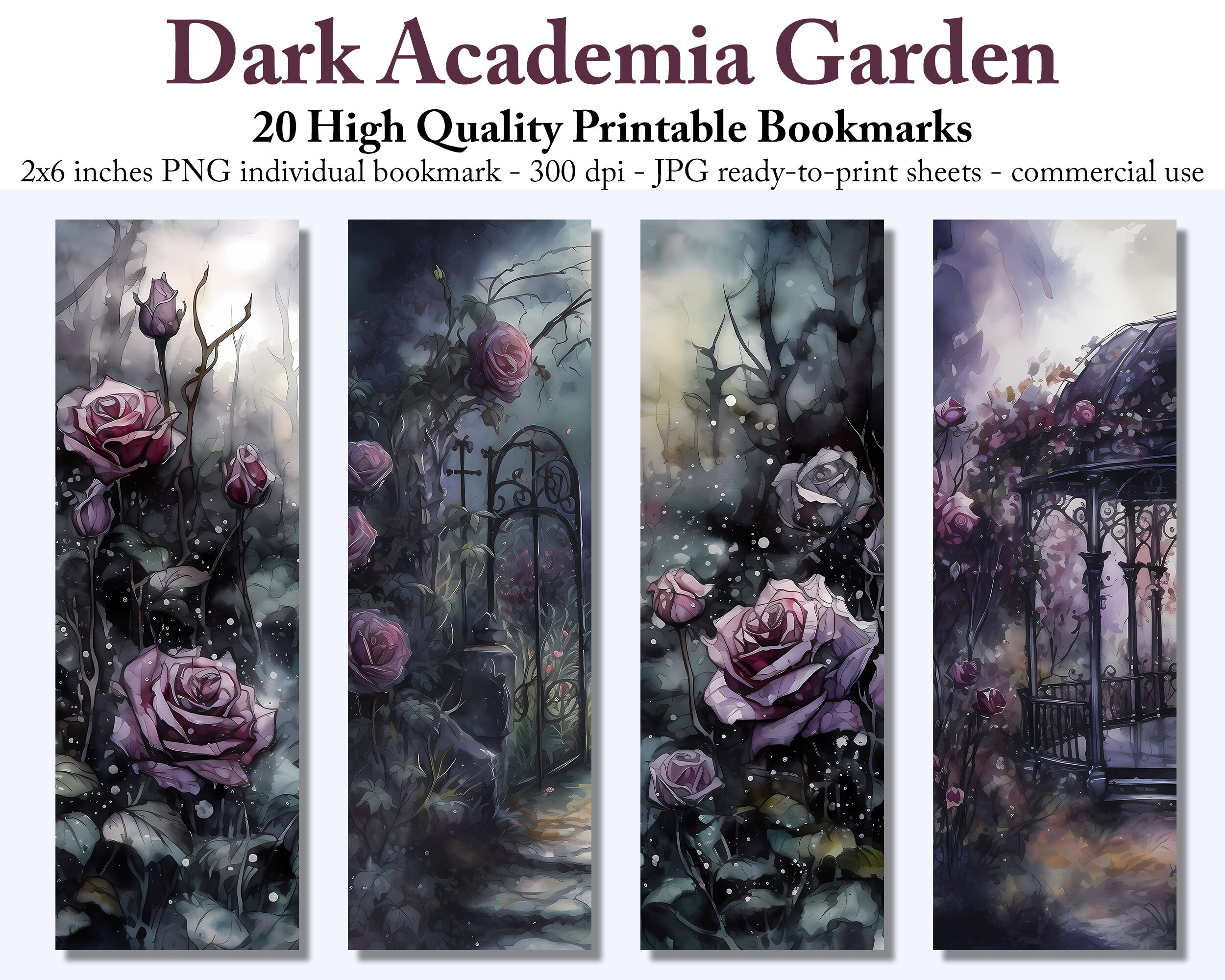 Gothic Rose Garden Printable Bookmarks: Dark Academia's Floral Elegance ...