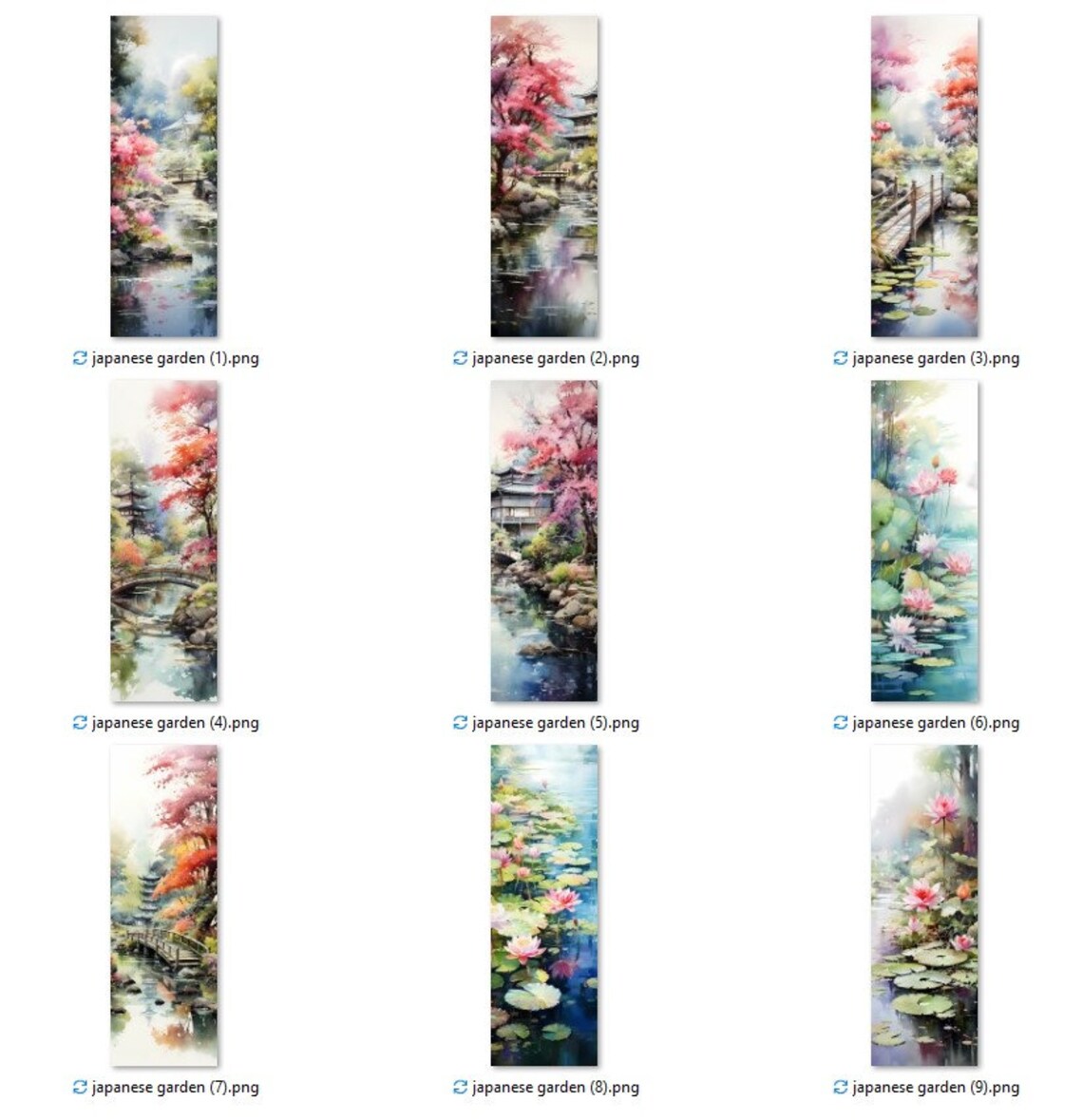 16 Watercolor Japanese Garden Printable Bookmarks Digital Download JPG ...