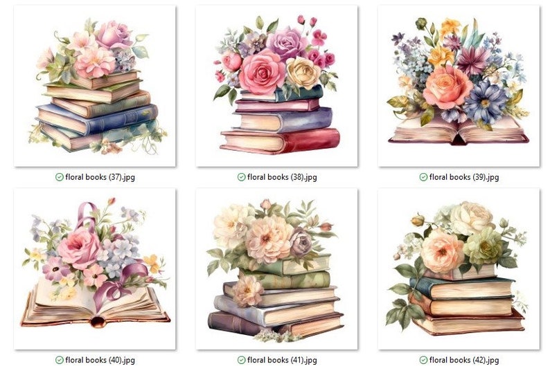 42 PNG Watercolor Floral Books Clipart Book Clip Art Book Bundle PNG ...