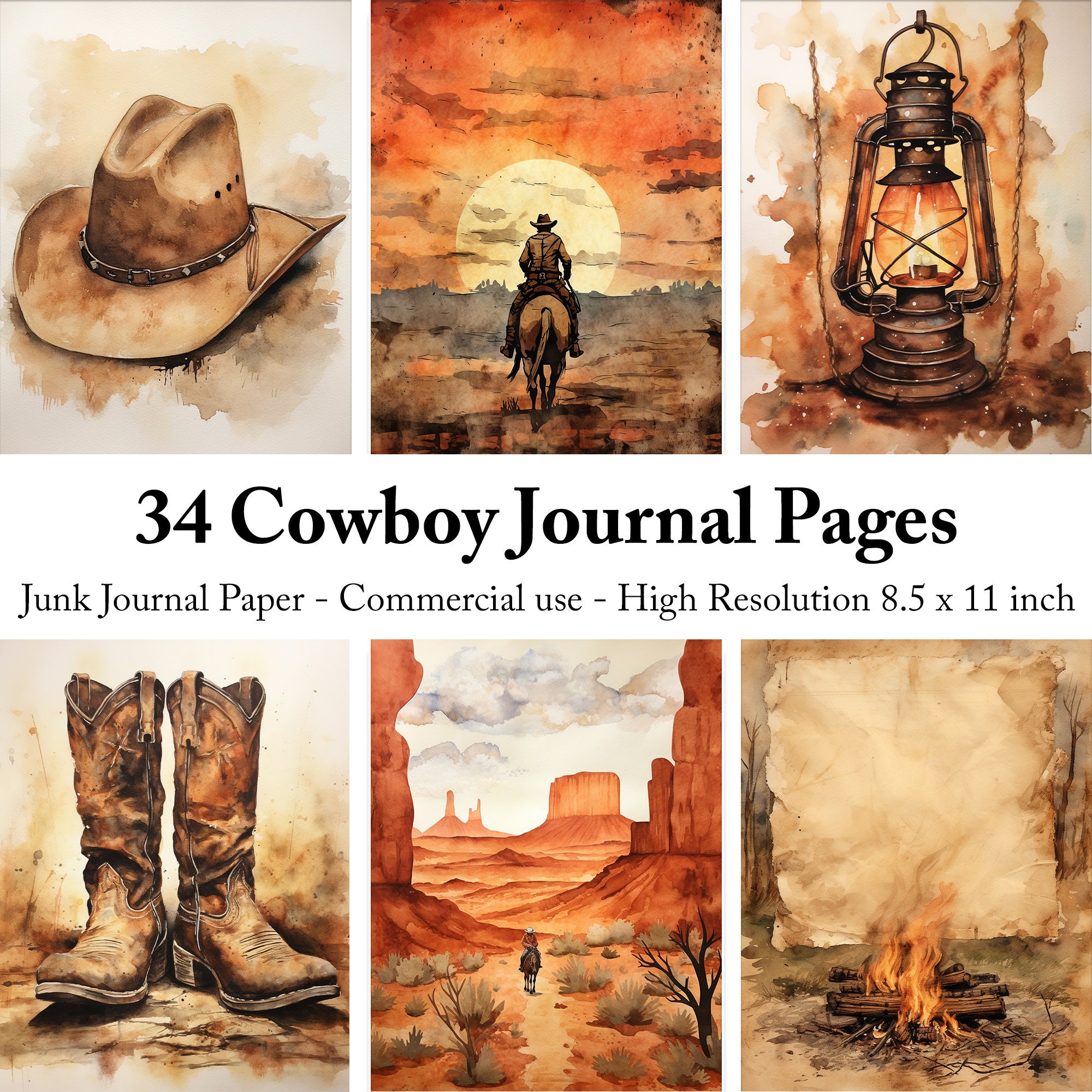 Wild West Cowboy Junk Journal Kit: Vintage Printable Pages (digital ...