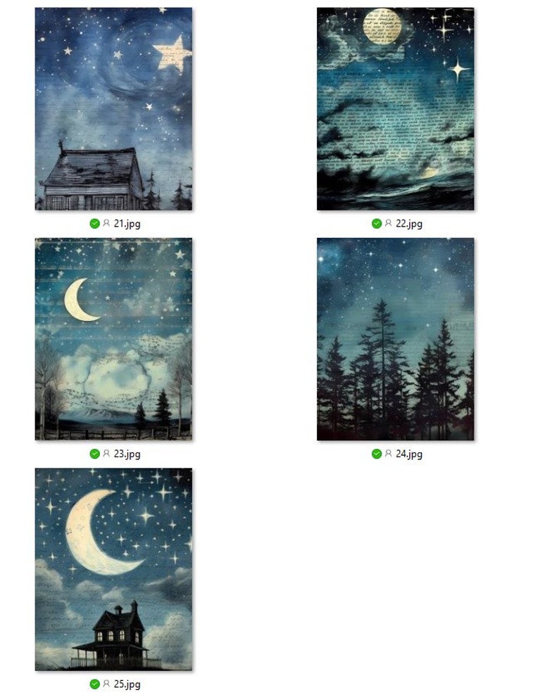 Celestial Moon Junk Journal Pages, Starry Night Collage Sheets, Digital ...