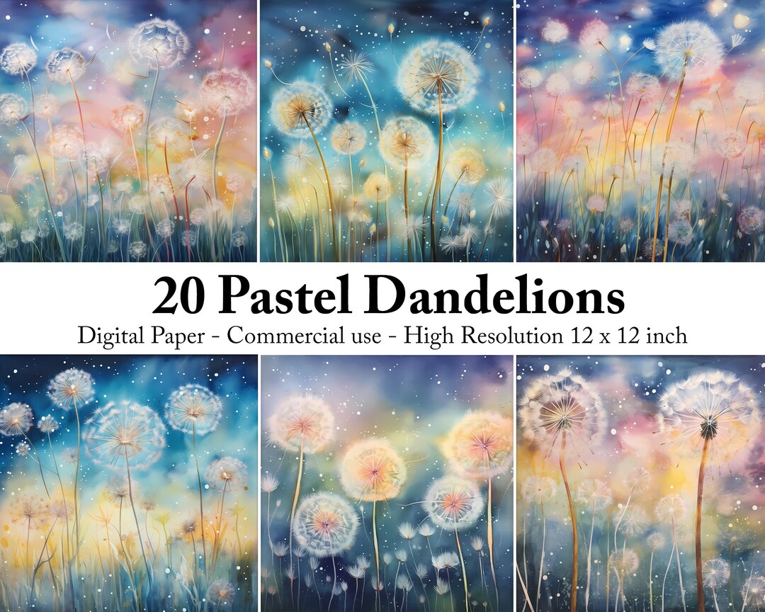 Pastel Dandelions Digital Paper Set: A Dreamy Watercolor Collection ...