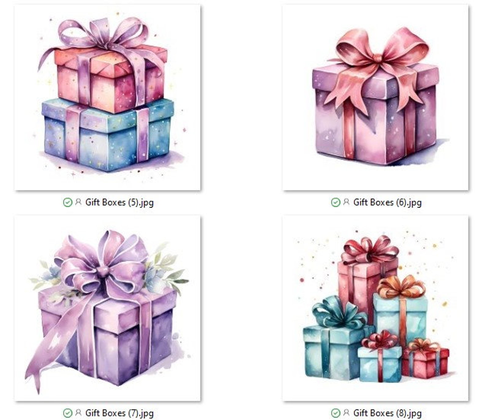 Watercolor Gift Boxes Clipart PNG Bundle, Party Clipart, Present ...