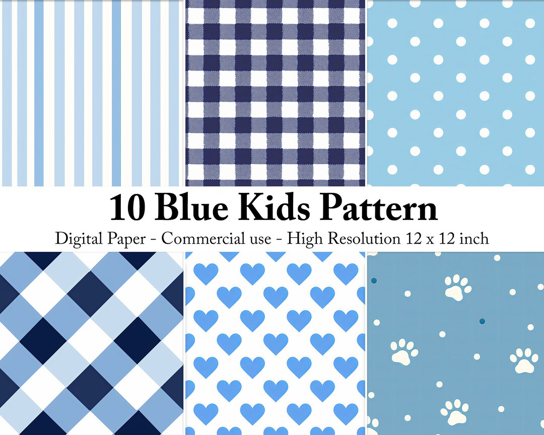 Blue Kids Pattern Digital Paper Pack: Scrapbooking & Crafts (commercial ...