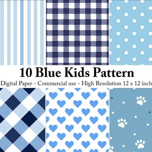 Blue Kids Pattern Digital Paper Pack: Scrapbooking & Crafts (commercial ...