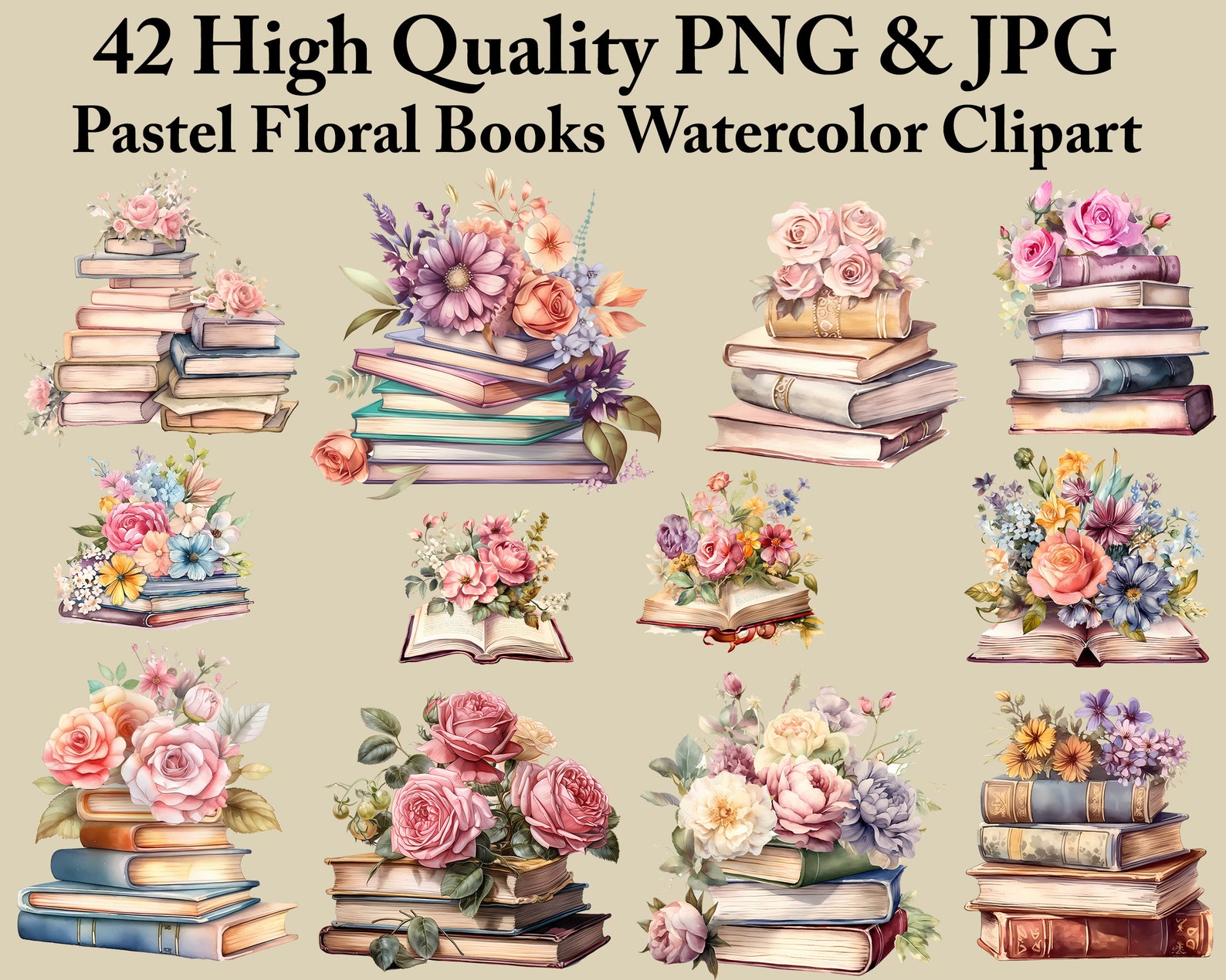 42 PNG Watercolor Floral Books Clipart Book Clip Art Book Bundle PNG ...